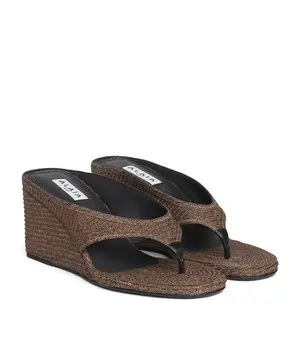 Alaïa Straw Woven Wedge Sandals - Brown