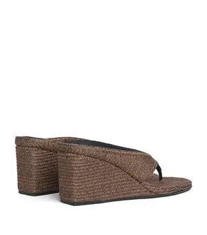 Alaïa Straw Woven Wedge Sandals - Brown