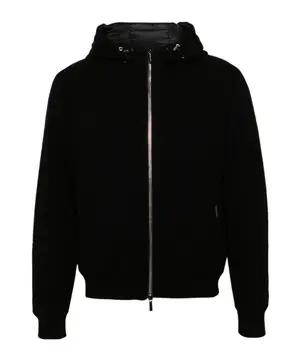 MOORER Long-sleeved Zip-up Hooded Casual Jacket - Black