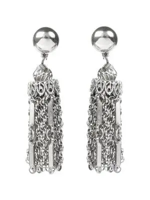 MONET 1980s -tone Multi-link Tassel Clip-on Earrings - Silver