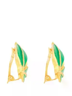 SUSAN CAPLAN 1980s -tone Enamel Leaf Clip-on Earrings
