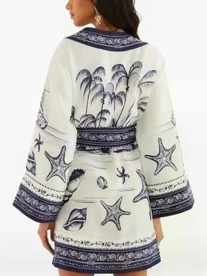 Farm Rio Coast Scarf Wrap Mini Dress - White