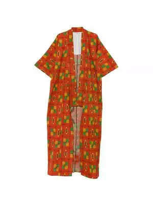 A.N.G.E.L.O. VINTAGE CULT Geometric Print Floral Appliqué Kimono - Orange