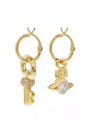 VIVIENNE WESTWOOD Baya Asymmetric Orb And Key Charm Hoop Earrings - Gold
