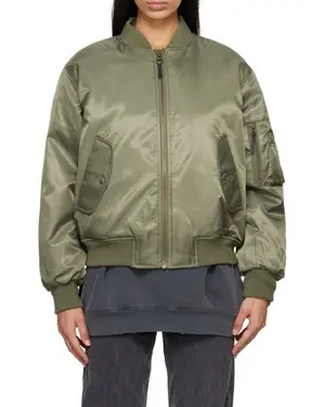 ANINE BING Leon Satin Bomber Jacket - Green