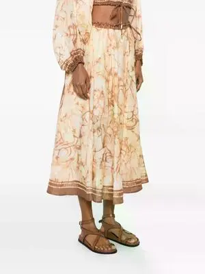 Zimmermann Indra Tie-dye Drawstring Midi Skirt - Neutrals