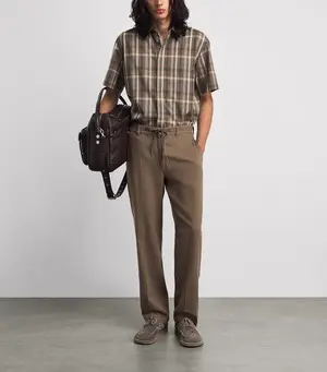 Paige Tiano Chinos Relaxed Linen-viscose Blend With Drawstring Waist - Brown