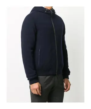 MOORER Long-sleeved Zip-up Hooded Casual Jacket - Black