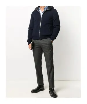 MOORER Long-sleeved Zip-up Hooded Casual Jacket - Black