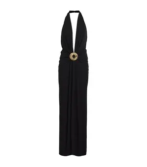 Cult Gaia Plunge Neck Chii Maxi Dress With Gold-tone Hardware - Black