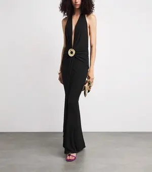 Cult Gaia Plunge Neck Chii Maxi Dress With Gold-tone Hardware - Black