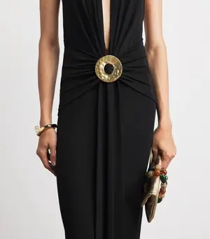 Cult Gaia Plunge Neck Chii Maxi Dress With Gold-tone Hardware - Black