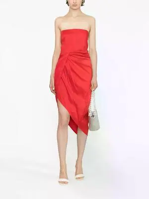 Gauge81 Scarlet Linen Blend Strapless Asymmetrical Midi Dress