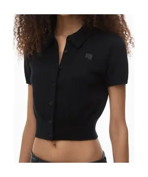 Alexander Wang Logo Embroidered Cropped Polo Shirt