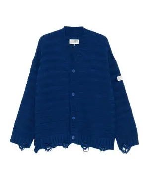 MAISON MARGIELA Distressed Knitted Cardigan - Blue