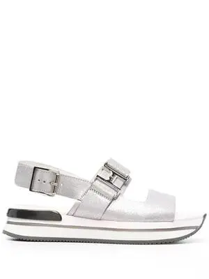 Hogan Leather Slingback Sandals With Buckle Detail