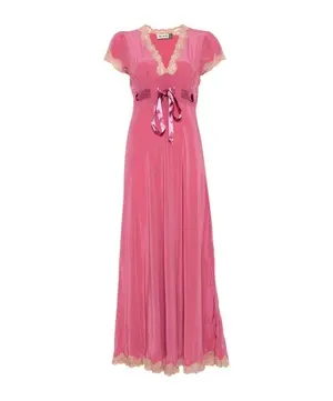 Rixo Short Sleeve V-neck Maxi Dress With Lace Trim And Tie Detail