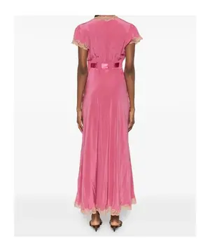 Rixo Short Sleeve V-neck Maxi Dress With Lace Trim And Tie Detail