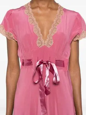 Rixo Short Sleeve V-neck Maxi Dress With Lace Trim And Tie Detail