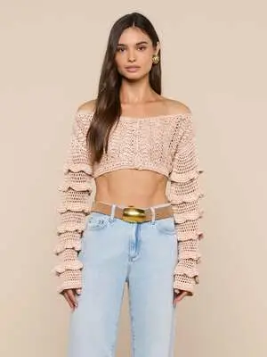 L'Agence Fey Crocheted Off-shoulder Top With Ruffle Accents