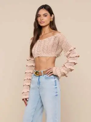 L'Agence Fey Crocheted Off-shoulder Top With Ruffle Accents