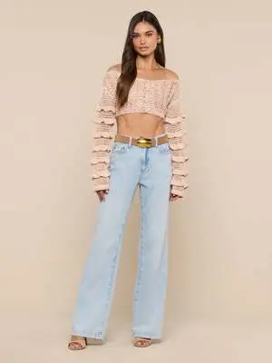 L'Agence Fey Crocheted Off-shoulder Top With Ruffle Accents