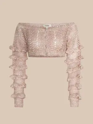 L'Agence Fey Crocheted Off-shoulder Top With Ruffle Accents