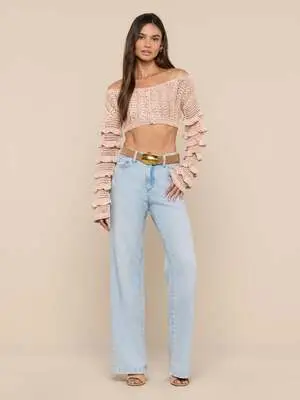 L'Agence Fey Crocheted Off-shoulder Top With Ruffle Accents