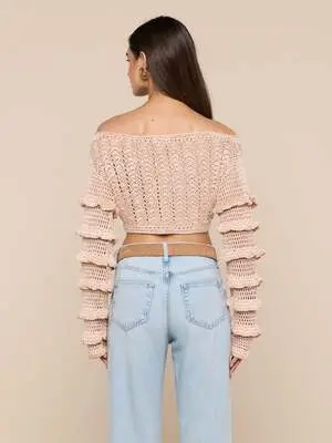 L'Agence Fey Crocheted Off-shoulder Top With Ruffle Accents