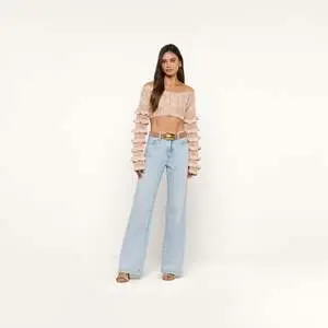 L'AGENCE Fey Crocheted Off-shoulder Top With Ruffle Accents
