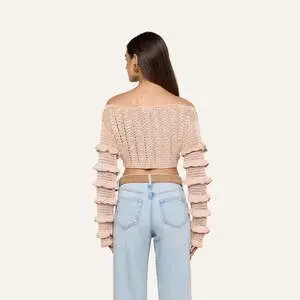 L'AGENCE Fey Crocheted Off-shoulder Top With Ruffle Accents