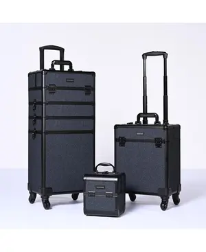 BYOOTIQUE 3-piece Rolling Train Case Cosmetic Organizer Set - Rococo Blue