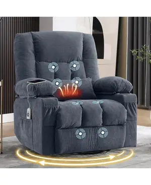 CLIHOME Massage Swivel Rocker Recliner Chair And Heat Ergonomic Lounge Chair For Living Room With Rocking Function And Side Pocket - Blue