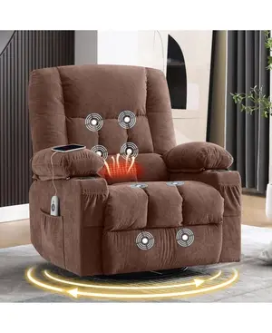 CLIHOME Massage Swivel Rocker Recliner Chair And Heat Ergonomic Lounge Chair For Living Room With Rocking Function And Side Pocket - Brown