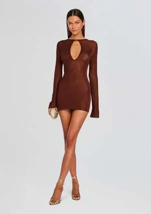 SEROYA Emeri Metallic Knit Mini Dress - Rust
