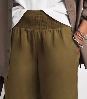 ME+EM Shirred Wide-leg Linen-blend Trousers