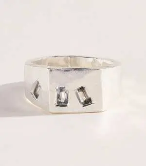 THE OUZE Sterling And Aquamarine Tri Signet Ring - Silver