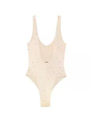 VENUJA Crystal-embellished V-neck Sleeveless High-cut Leg Swimsuit