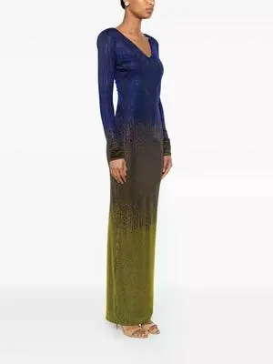 MIRON V-neck Maxi Dress With Glass-stone Embellishment - Blue