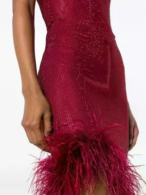 MIRON Crystal-embellished Feather-trim Maxi Dress