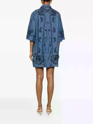 Zimmermann Mini Aster Paisley-embroidered Scalloped Dress - Blue