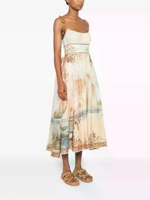 Zimmermann Map Print Tie-strap Dress
