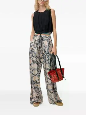 Loewe Anagram Print Silk Trousers - Neutrals