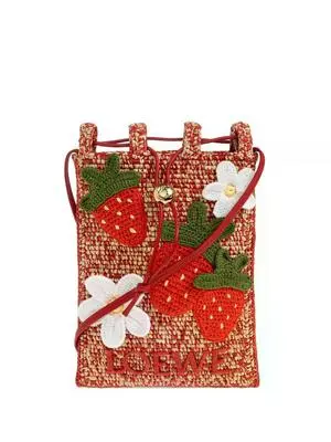 Loewe Raffia Crossbody Bag With Strawberry Embellishment - Red