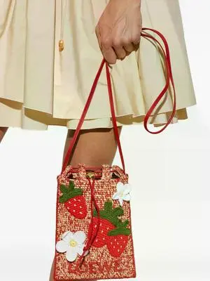 Loewe Raffia Crossbody Bag With Strawberry Embellishment