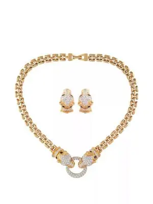 SUSAN CAPLAN 1980s Panther Motif Necklace And Clip-on Earrings Set - Gold