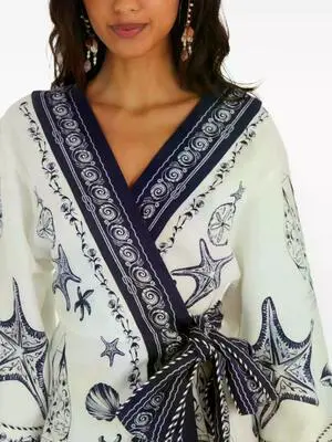Farm Rio Coast Scarf Wrap Mini Dress - White