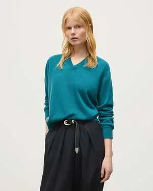 Johnstons Of Elgin Lunan Classic Cashmere V-neck Jumper - Green
