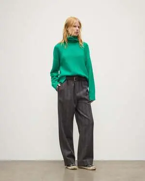 Johnstons Of Elgin Maggie Reverse Stitch Roll Neck Cashmere Jumper - Green