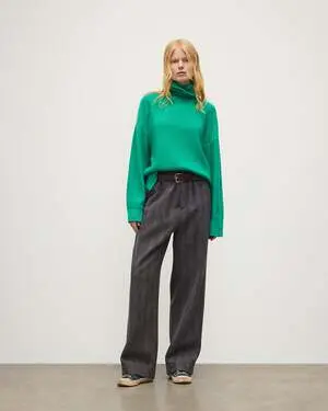 Johnstons Of Elgin Maggie Reverse Stitch Roll Neck Cashmere Jumper - Green